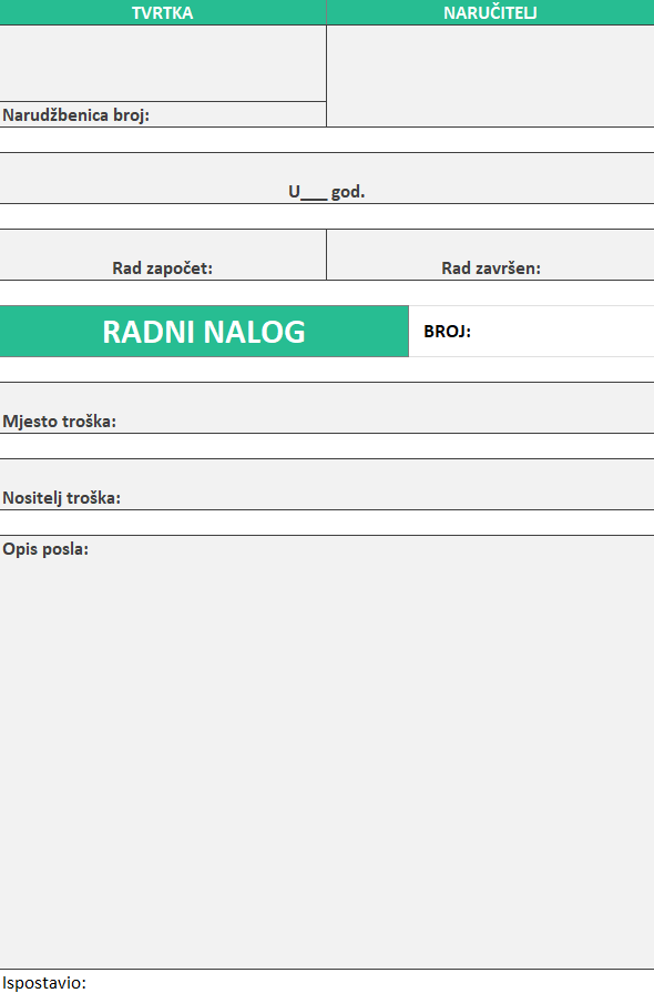 Radni Nalog Obrazac - Preuzmite Besplatno
